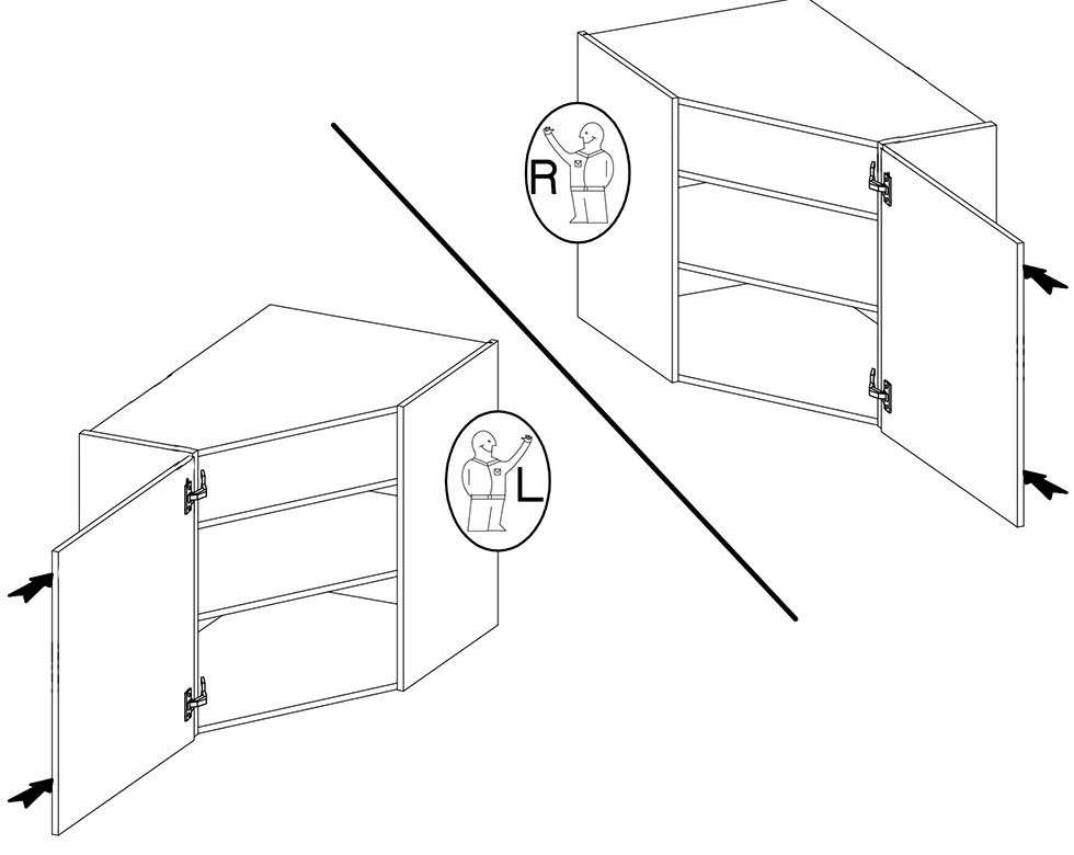 OLD STYLE | horní kuchyňská skříňka 60x60 GN-72 1F (45°) rohová s policemi | 60x60 cm | antracit/old style