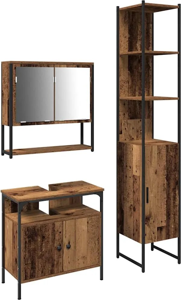 Sada koupelnového nábytku 3 ks Staré dřevo 33 x 33 x 185,5 cm 3332575