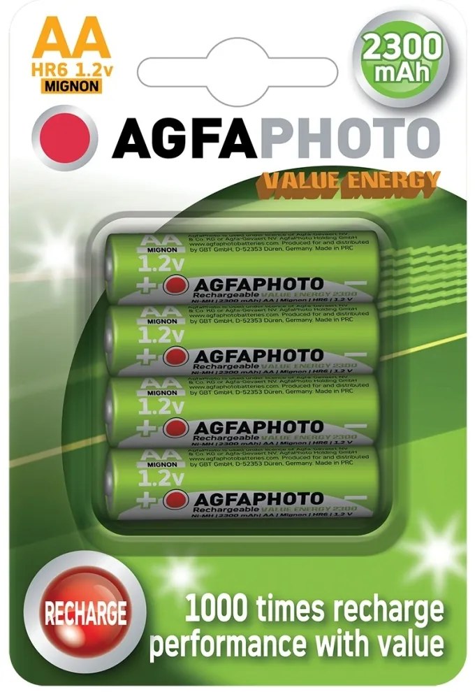 Nabíjecí NiMH baterie AgfaPhoto AA, 2300 mAh, 1,2 V, blistr 4 ks, nabíjecí