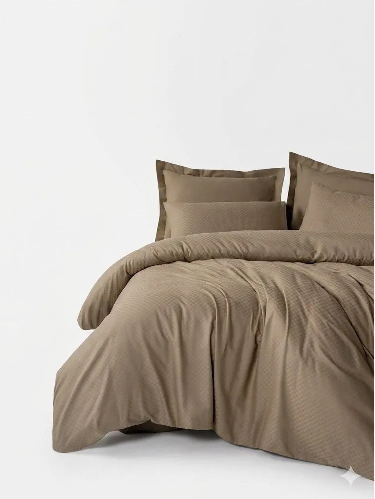 Hnědé povlečení na jednolůžko z bavlny Renforcé 140x200 cm Checkered – Mila Home Luxury