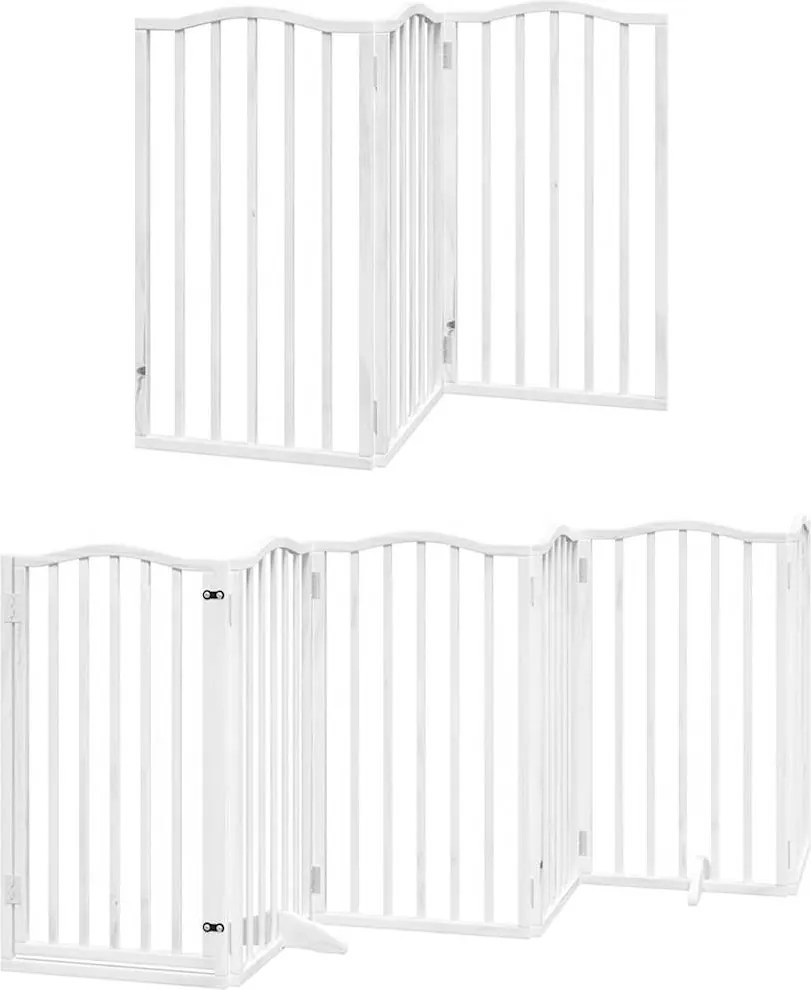 Zábrana pro psy s dvířky skládací 9 panelů bílá 450 cm topol 3155594