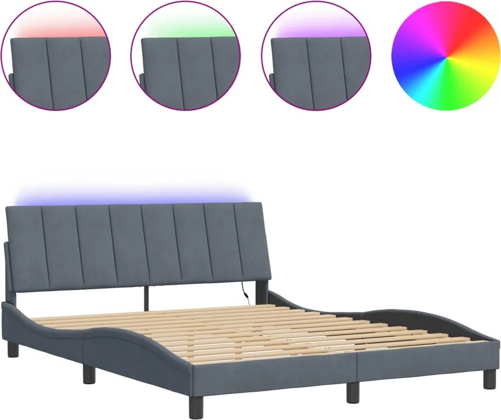 Rám postele s LED osvětlením bez matrace Hanko tmavě šedý 160 x 200 cm samet 3213788