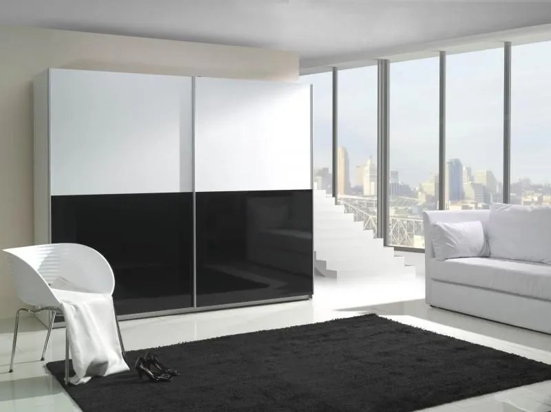 Maridex Černo - bílá šatní skříň Lux s posuvnými dveřmi