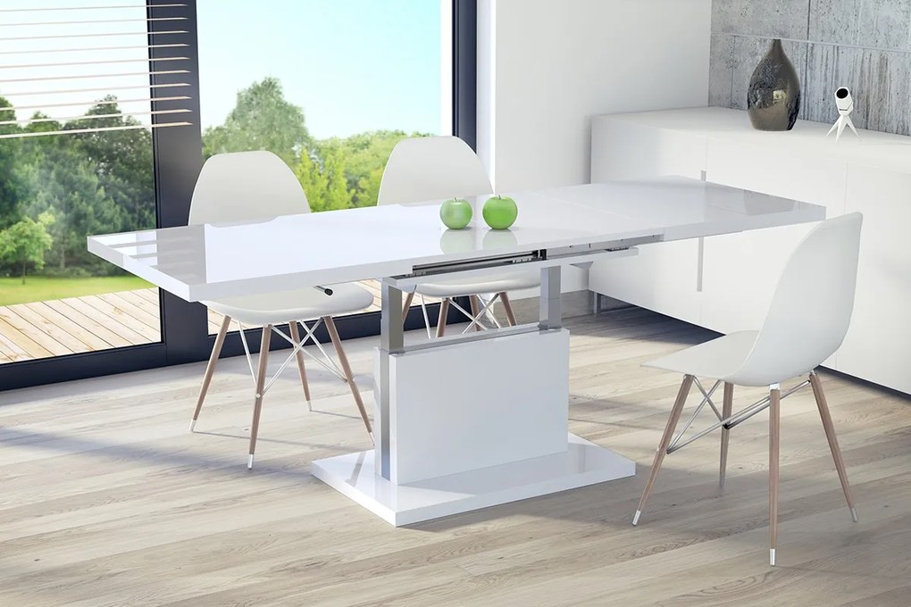 Mazzoni ASTON bílý lesk, rozkládací, zvedací konferenční stůl, stolek