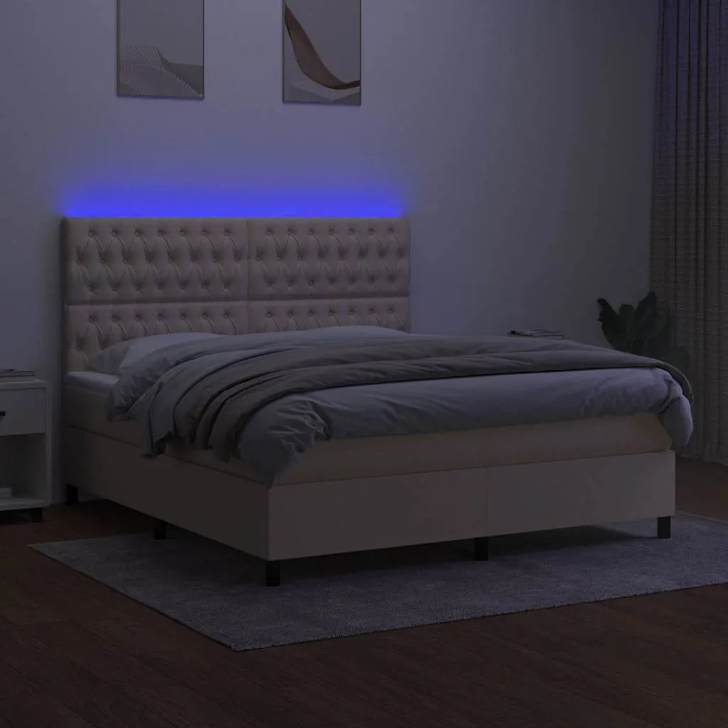 Box spring postel s matrací a LED krémová 180x200 cm textil 3135138