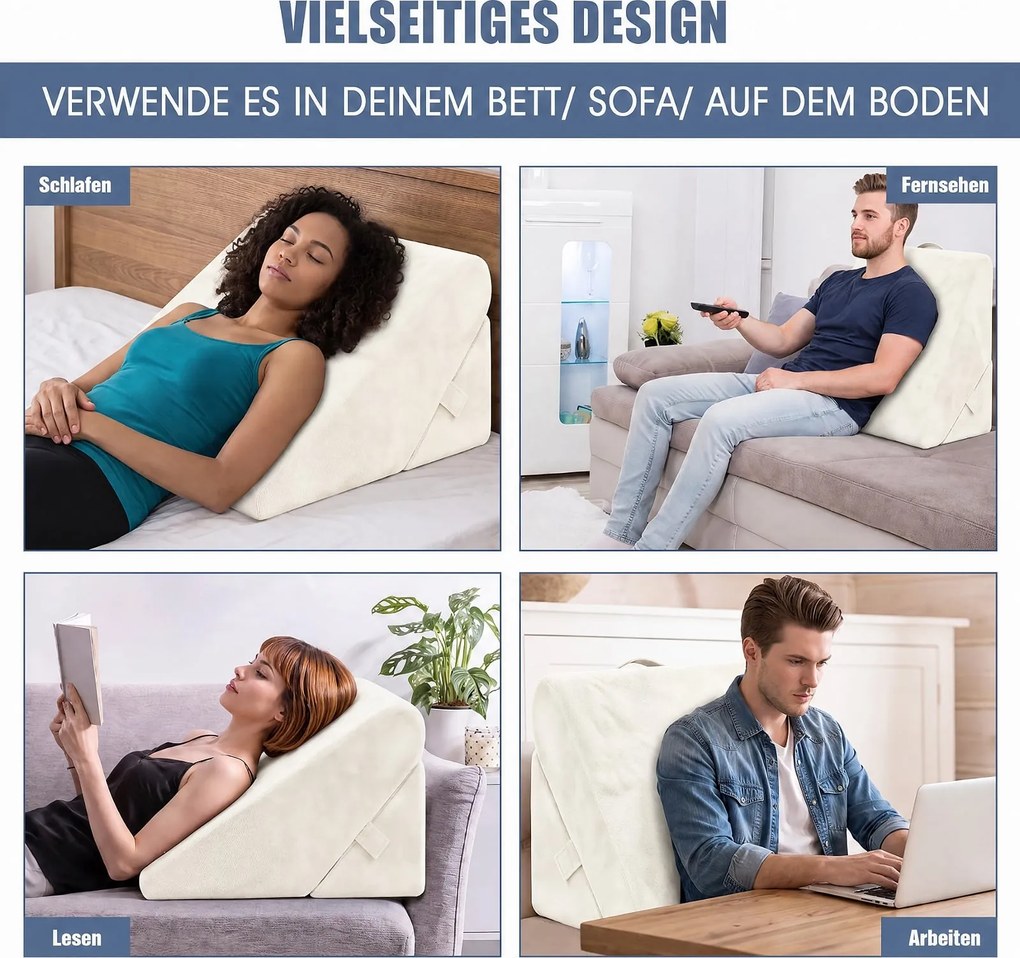 Costway Memory Foam Polštář na spaní Klínový polštář na spaní, bílý