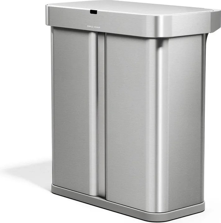 Ocelový odpadkový koš 34+24 l na tříděný odpad/bezdotykový ve stříbrné barvě Dual Sensor – simplehuman