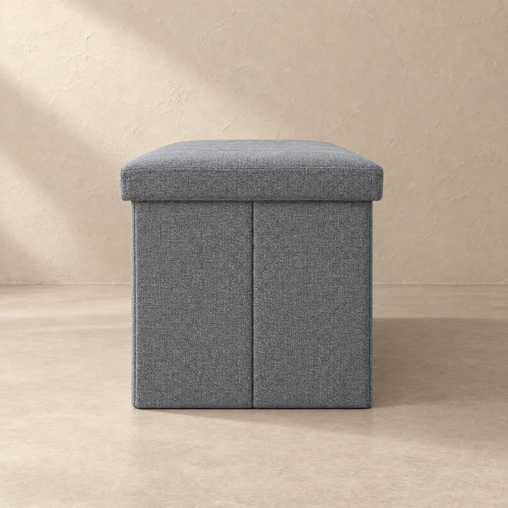 Obdélníkový taburet s úložným prostorem, skládací, 110 × 38 × 38 cm, šedý