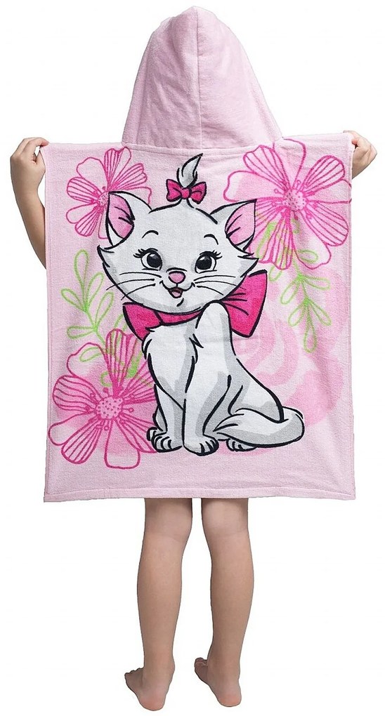 Jerry Fabrics Plážová osuška pončo Marie Cat Pink flower 50x115 cm