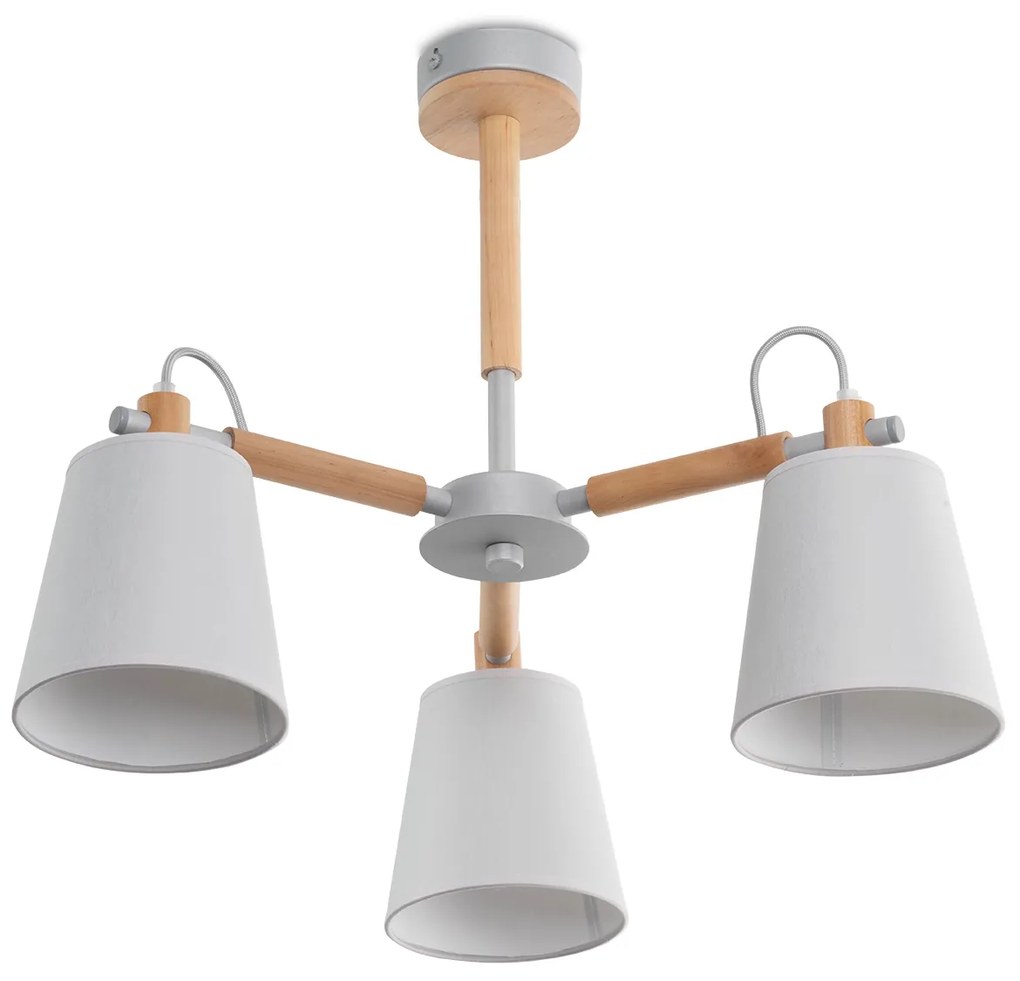 Light for home - Skandinávský Lustr s Třemi Rameny: Přírodní Elegance na Tyčii  "SYMPHONY" 60433, 3X40W, E14, šedá, přírodní olše