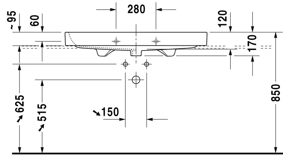 Duravit Happy D.2 - umyvadlo 100x50,5 cm, 1 otvor pro baterii propíchnutý, 2318100000