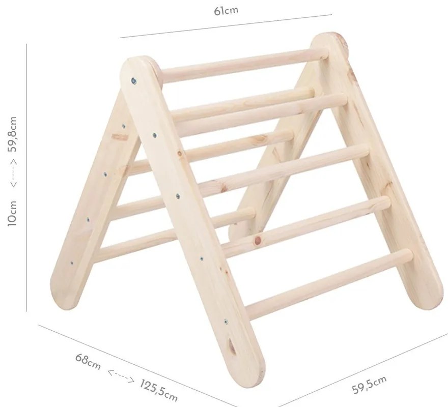 Pikler trojúhelník z borovicového dřeva v přírodní barvě 46x87x60 cm Montessori – Meowbaby