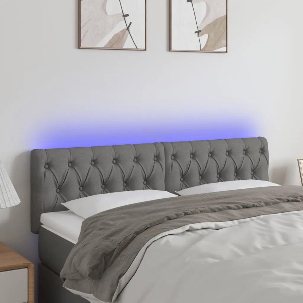Čelo postele s LED tmavě šedé 160 x 7 x 78/88 cm textil 3121955