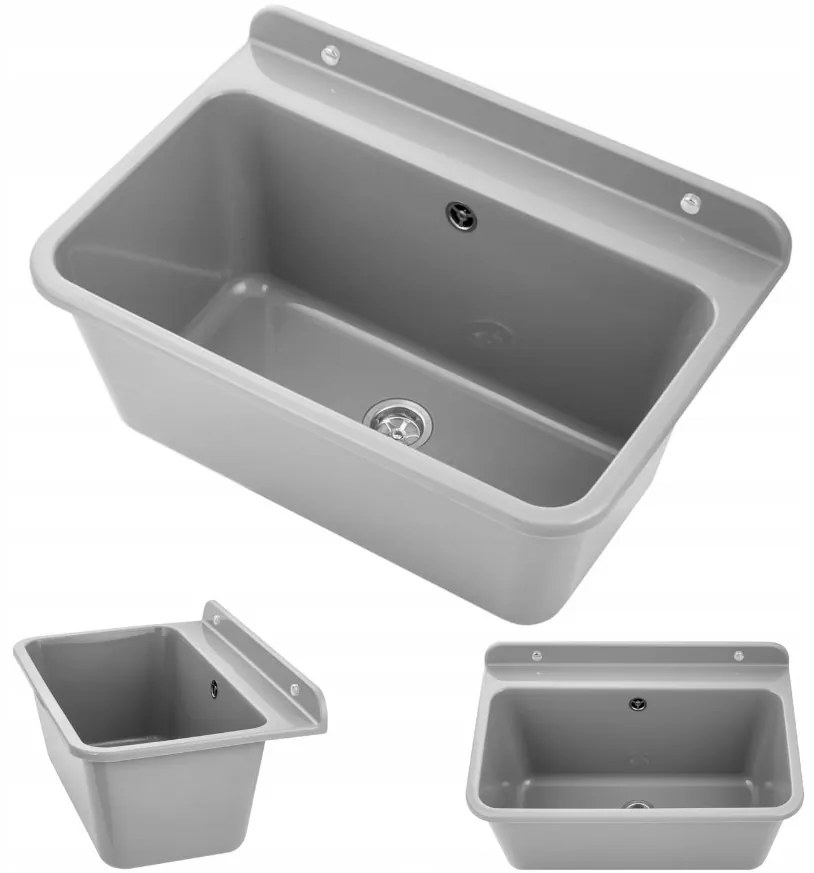 Sink Quality Universe, univerzální plastová výlevka 61x41x30 cm + sifon, 1-komorová, šedá, SKQ-KGLK60-G