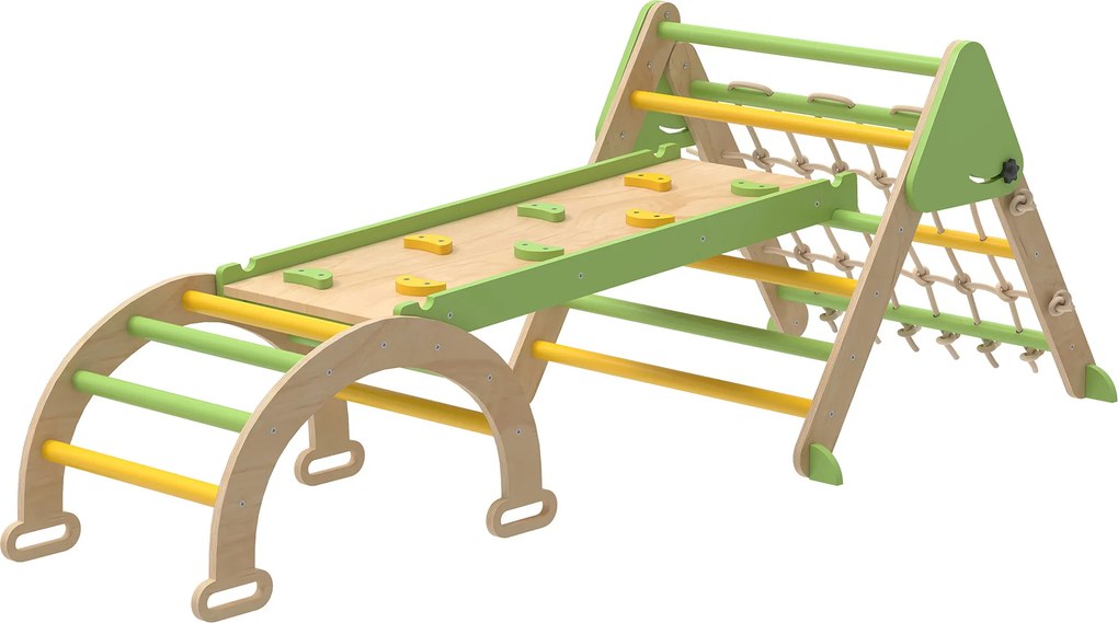 AIYAPLAY 8v1 Montessori lezecký rám Indoor dřevěný lezecký trojúhelník s lezeckým obloukem, oboustranná skluzavka, zelená