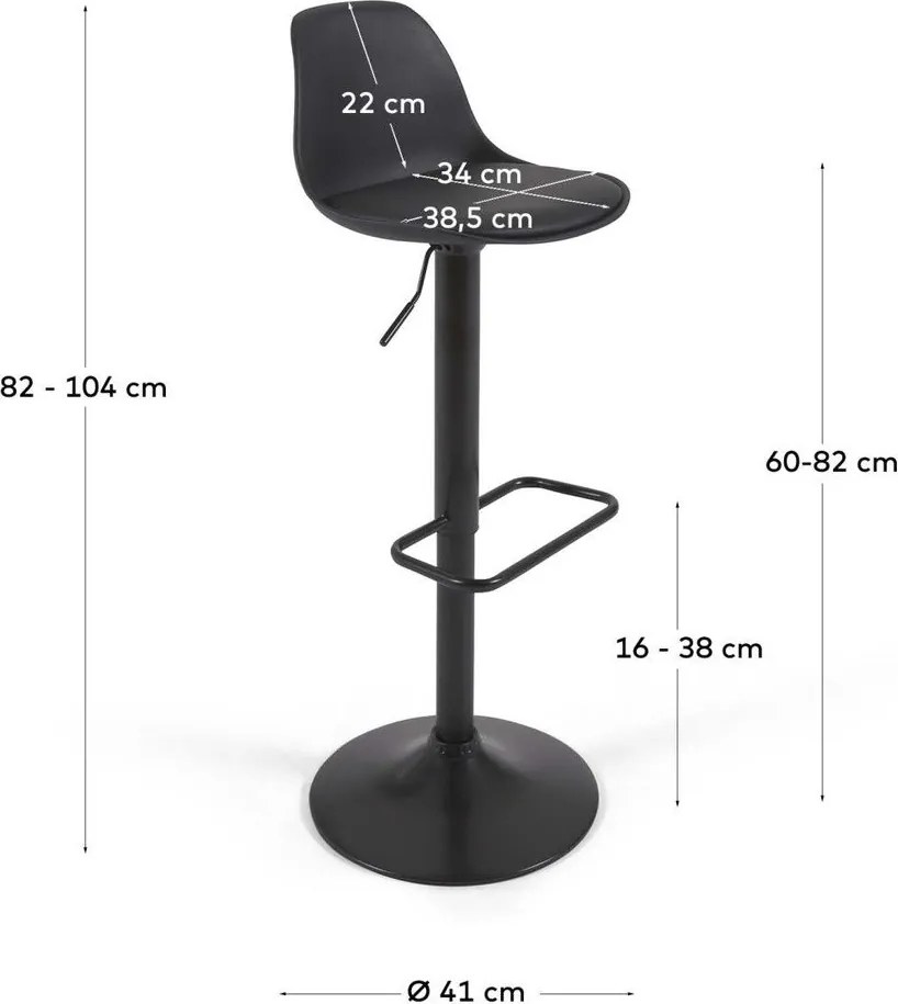 Matně černá barová židle s nastavitelnou výškou z imitace kůže (výška sedáku 60 cm) Orlando-T – Kave Home