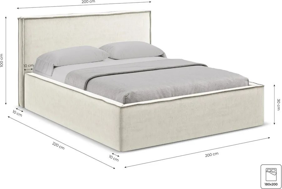 Světle modrá čalouněná dvoulůžková postel s úložným prostorem s roštem 180x200 cm Anani – Makamii