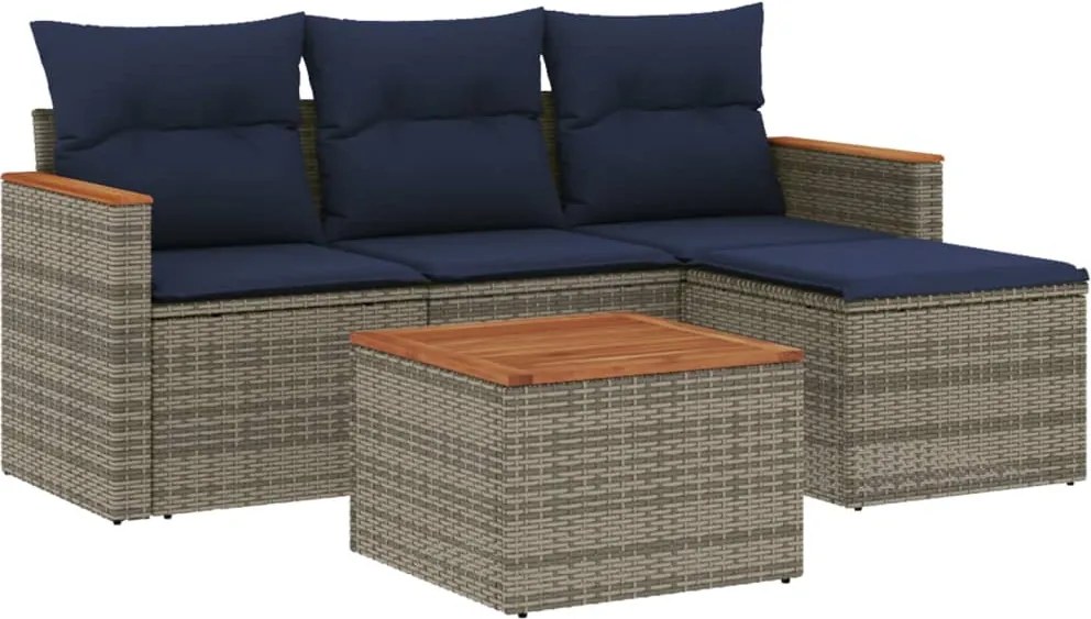 5dílná zahradní sedací souprava s polštáři šedá polyratan 3225914