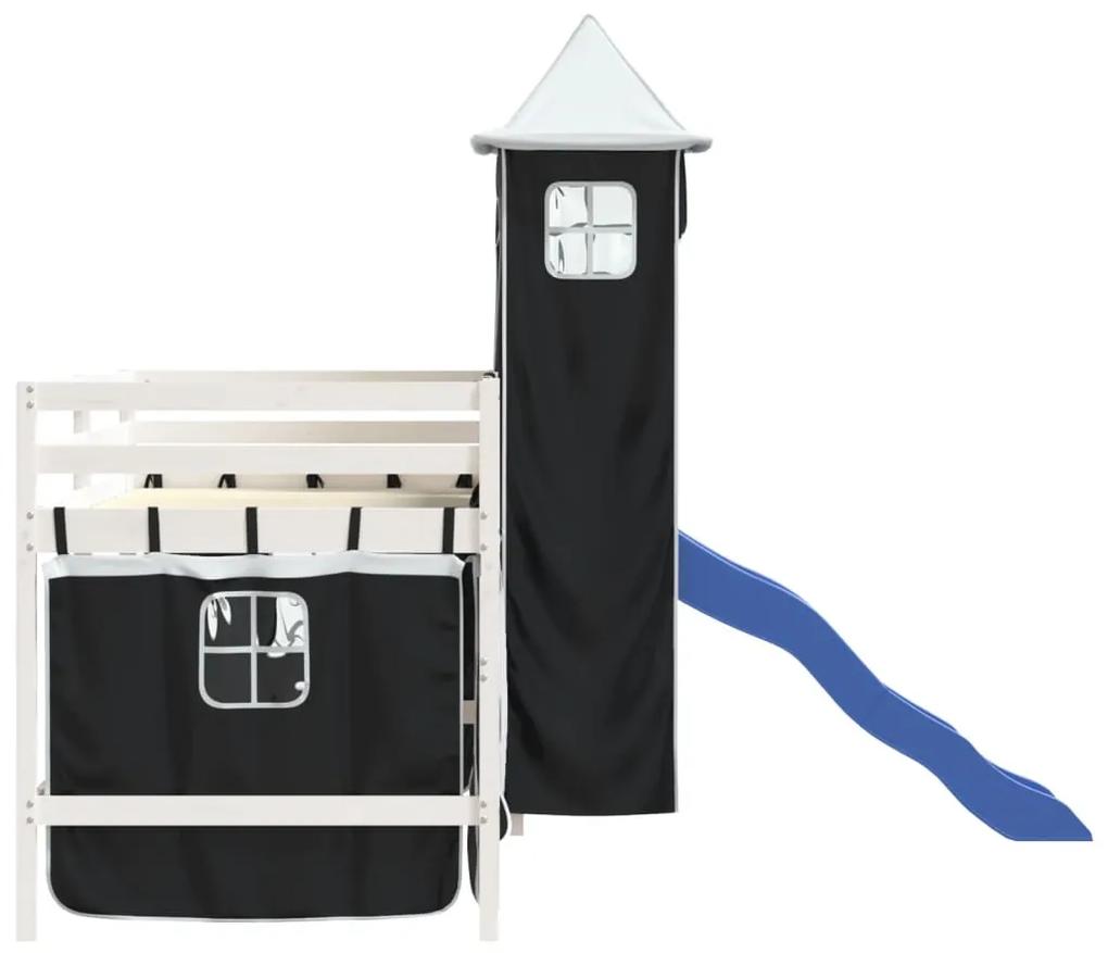 Dětská patrová postel s věží bílá a černá 90 x 200 cm borovice - Default Title