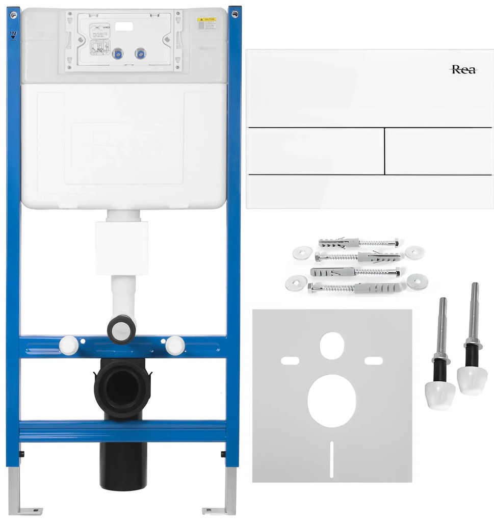 Rea Rea, Podomítkový WC systém K011A-Q + bílé skleněné tlačítko typ T, KPL-E0052