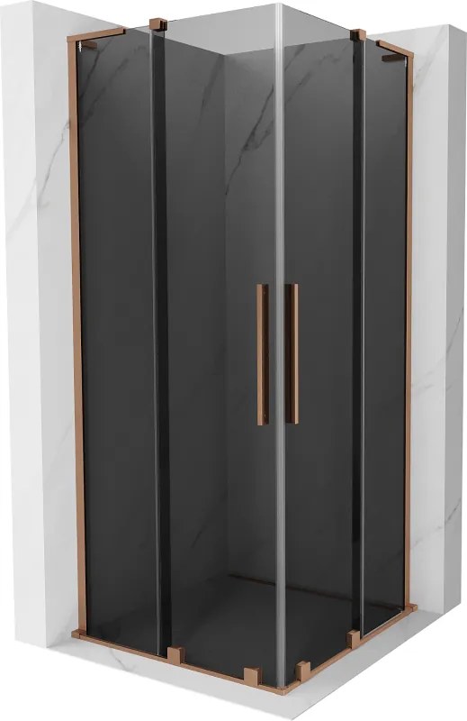 Mexen Velar L Duo, sprchový kout s posuvnými dveřmi 100 x 100 cm, 8mm šedé sklo, měděná matná, 871-100-100-02-43-65