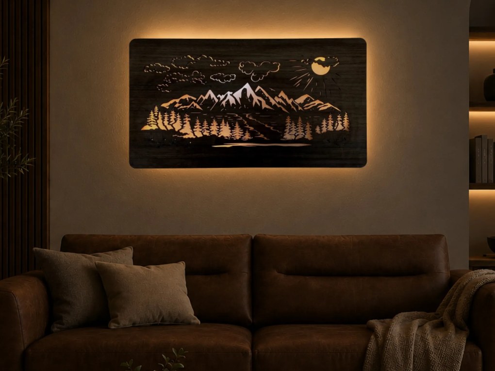 Li-Go "Hory" světelný obraz s baterií a pohybovým čidlem 80x45cm provedení povrchu: dub