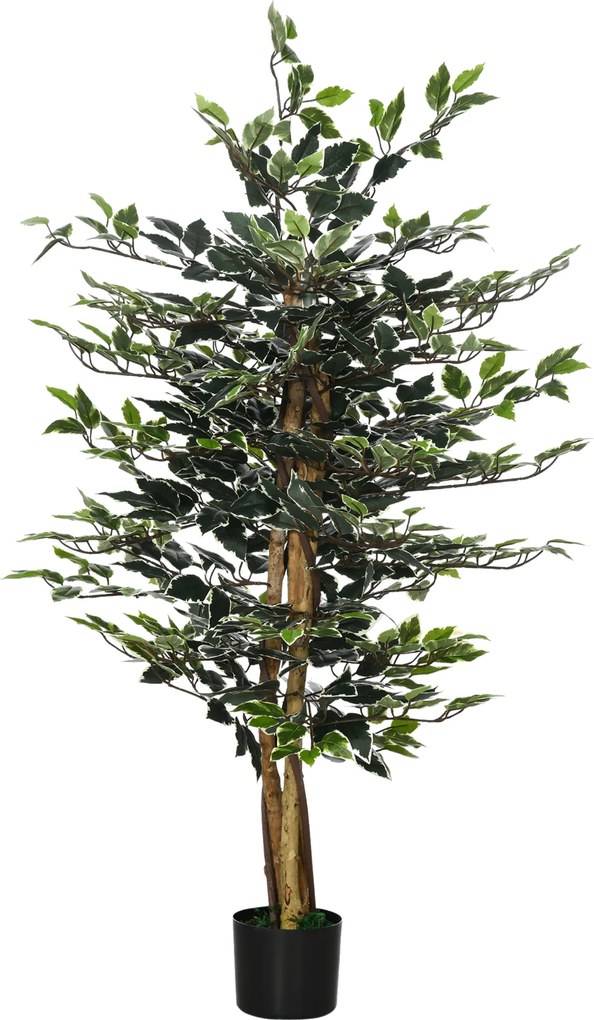 Umělý fikus HOMCOM s kmeny 130 cm s květináči a 702 realistickými listy pro domácí dekoraci obývacího pokoje a ložnice Ø15x130 cm Zelený
