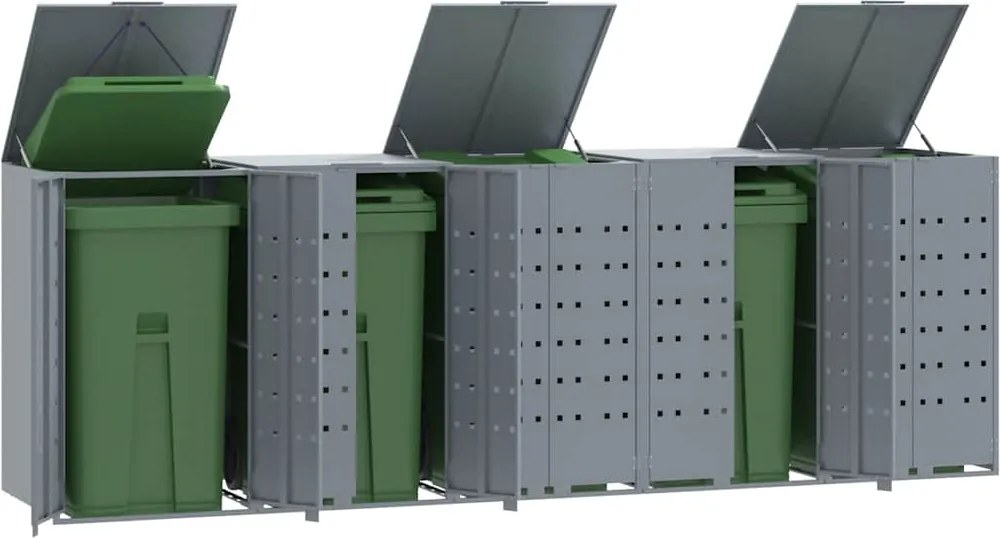 Box na 5 popelnic šedý 345 x 79 x 117 cm ocel 3279990