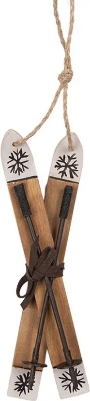 Hnědá dřevěná závěsná dekorace lyže - 5*2*15 cm