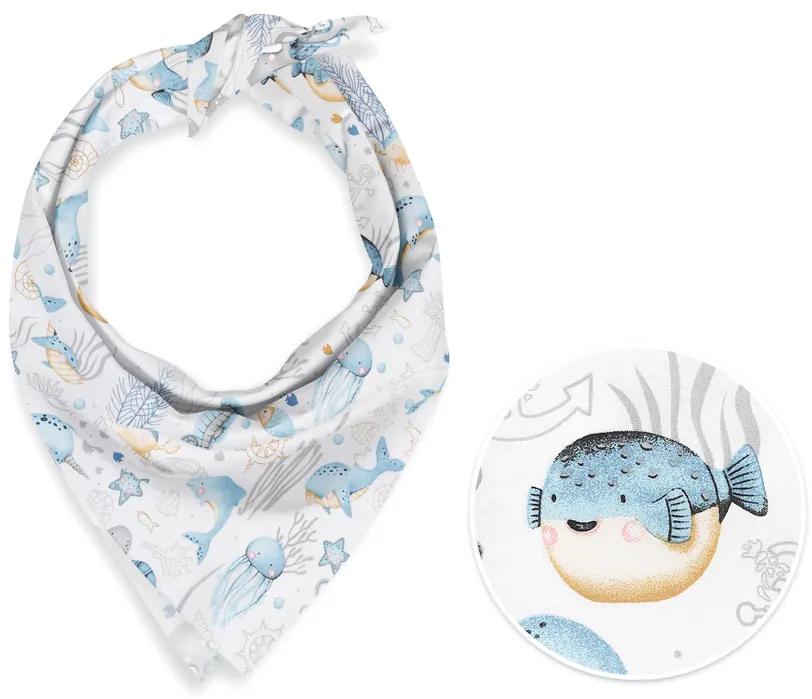 Biante Dětský bavlněný šátek Sandra SA-442 Mořský svět modrý na bílém 70 x 70 cm