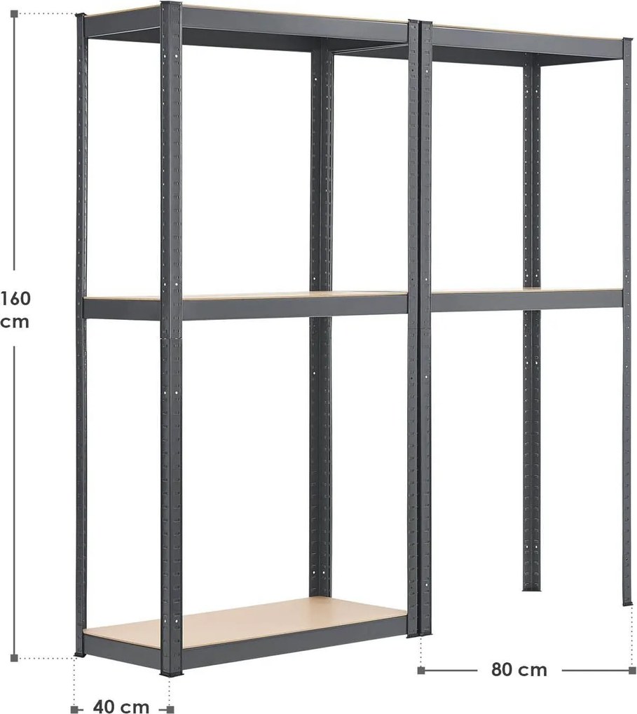 Juskys Kovové regály Easy 160 × 80 × 40 cm, 2 kusy Barva: šedá