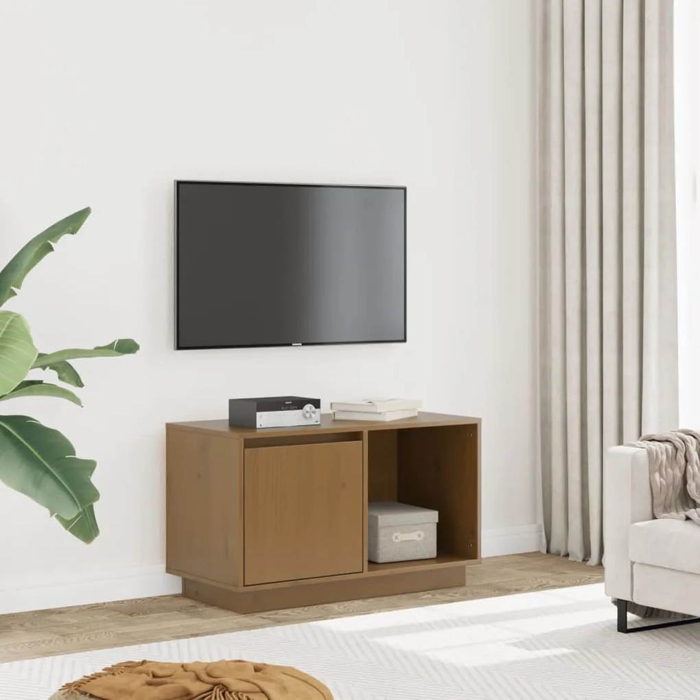 TV skříňka medově hnědá 74 x 35 x 44 cm masivní borové dřevo