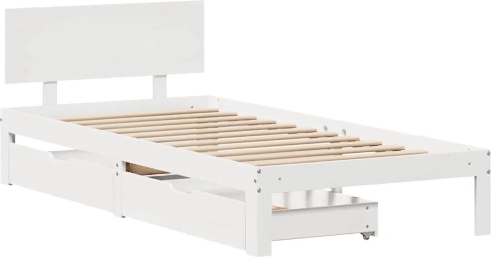 Rám postele se zásuvkami bílý 100 x 200 cm masivní borové dřevo 3301981