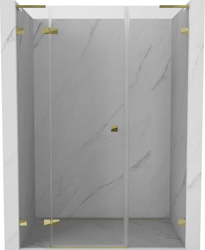 Mexen Lunar L, výklopné levé sprchové dveře 145 cm, čiré sklo, zlatý profil, 834SL-145-050-50-00-L