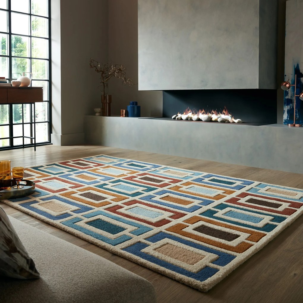 Flair Rugs, Ručně všívaný kusový koberec Illusion Retro Blocks Blue/Multi, 160x230, vícebarevná, ložnice