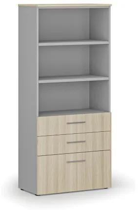 Kancelářská skříň s kombinovanými zásuvkami PRIMO GRAY, 1781 x 800 x 420 mm, šedá/dub přírodní