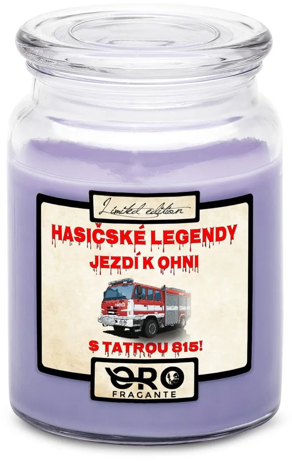 Svíčka Hasičské legendy – Tatra 815 (Vůně svíčky: Levandule)