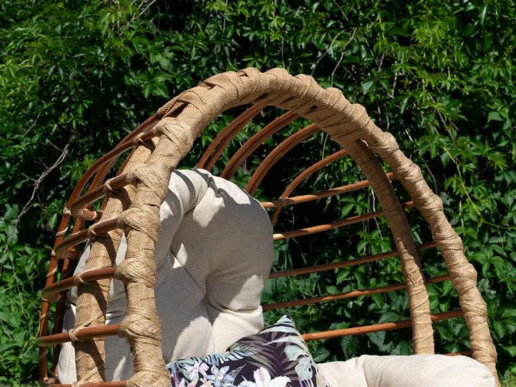 Přírodní kulaté ručně pletené proutěné křeslo LAURA na zahradu i do interiéru Barva: Krémová