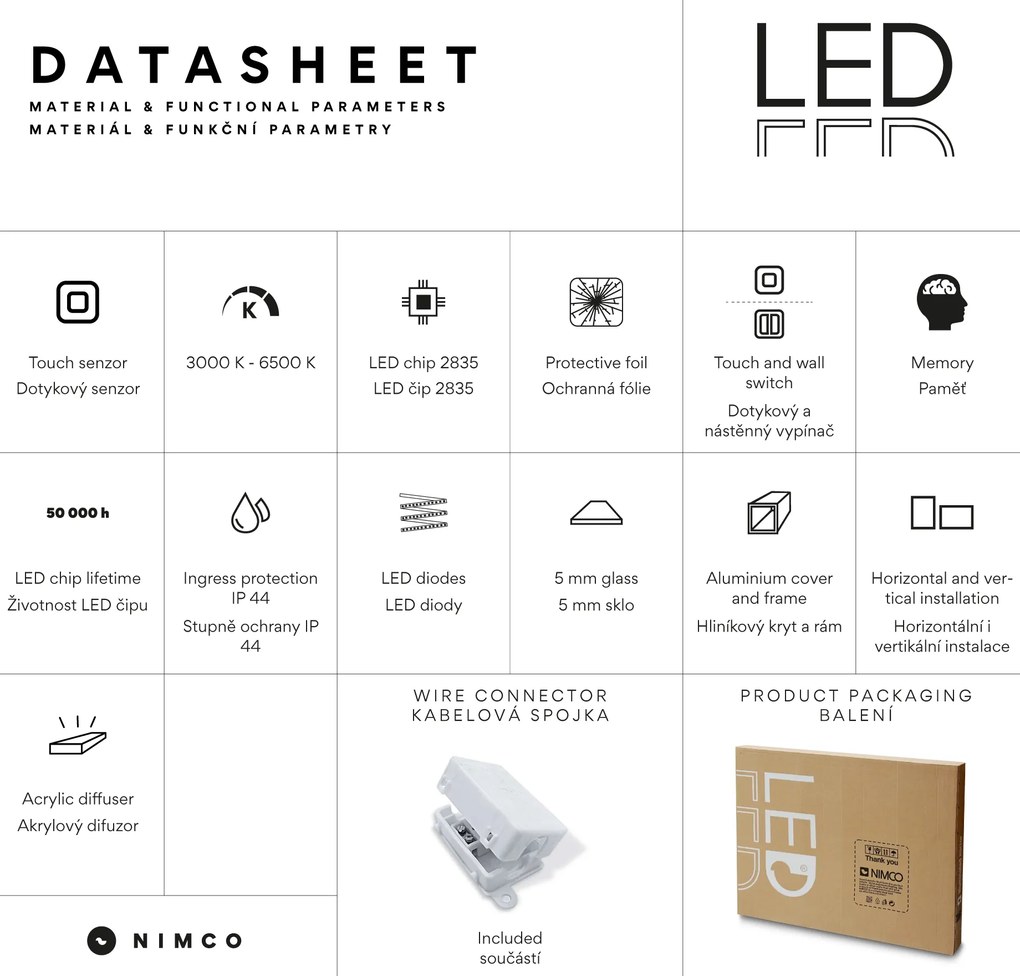 Nimco Černé LED zrcadlo 1200x650 s dotykovým senzorem - ZPC 42006V-90