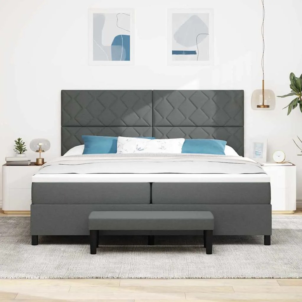Postel s boxspringem s čelo Tmavě šedá 200 x 200 cm textil 3344171