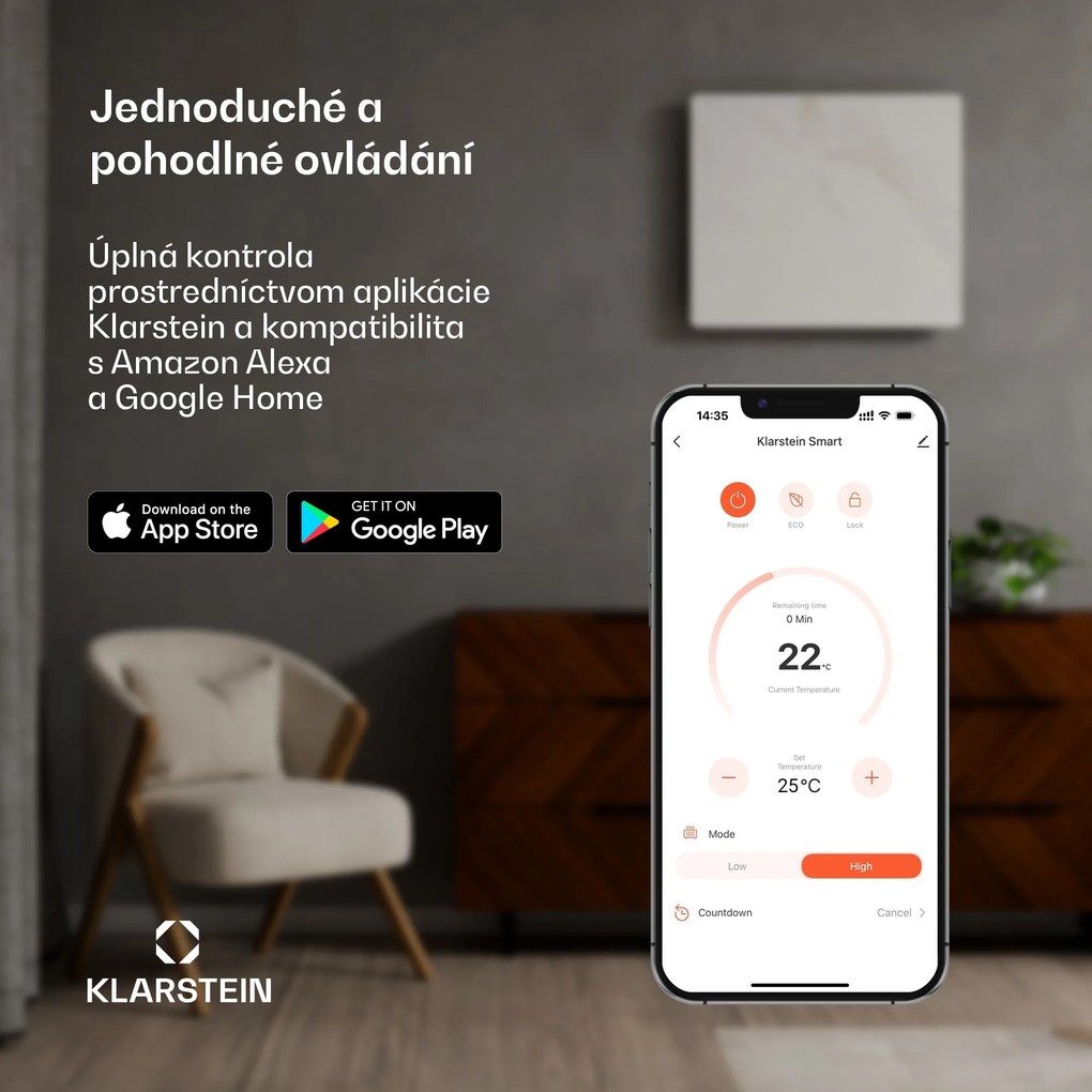 Klarstein MarmoHeat infračervený panel | 600 W | 5 - 9 m² | design mramoru | 70 cm x 100 cm