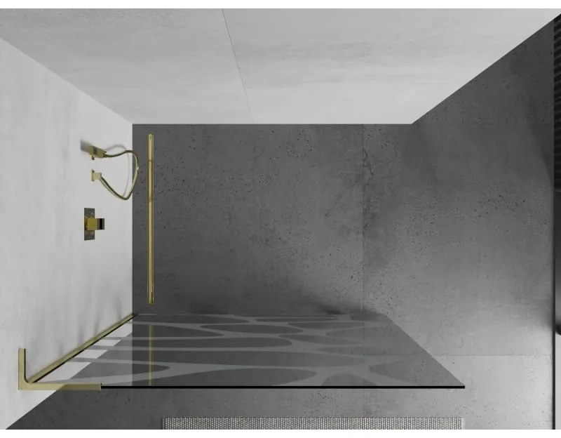 Mexen Kioto L, sprchová zástěna Walk-In 100 x 200 cm, 8mm čiré sklo bílý vzor, zlatý lesklý profil, 800-100-103-50-97