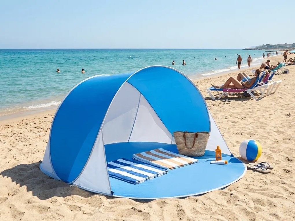 Samorozkládací plážový stan SUNSHADE 190x120 cm, modrá/bílá