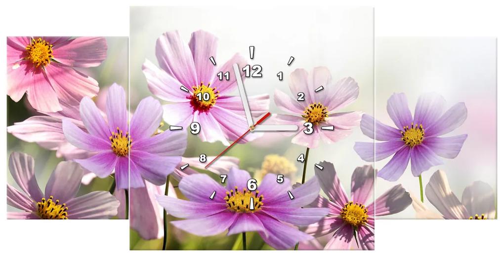 Gario Obraz s hodinami Jemné květy - 3 dílný Rozměry: 80 x 40 cm