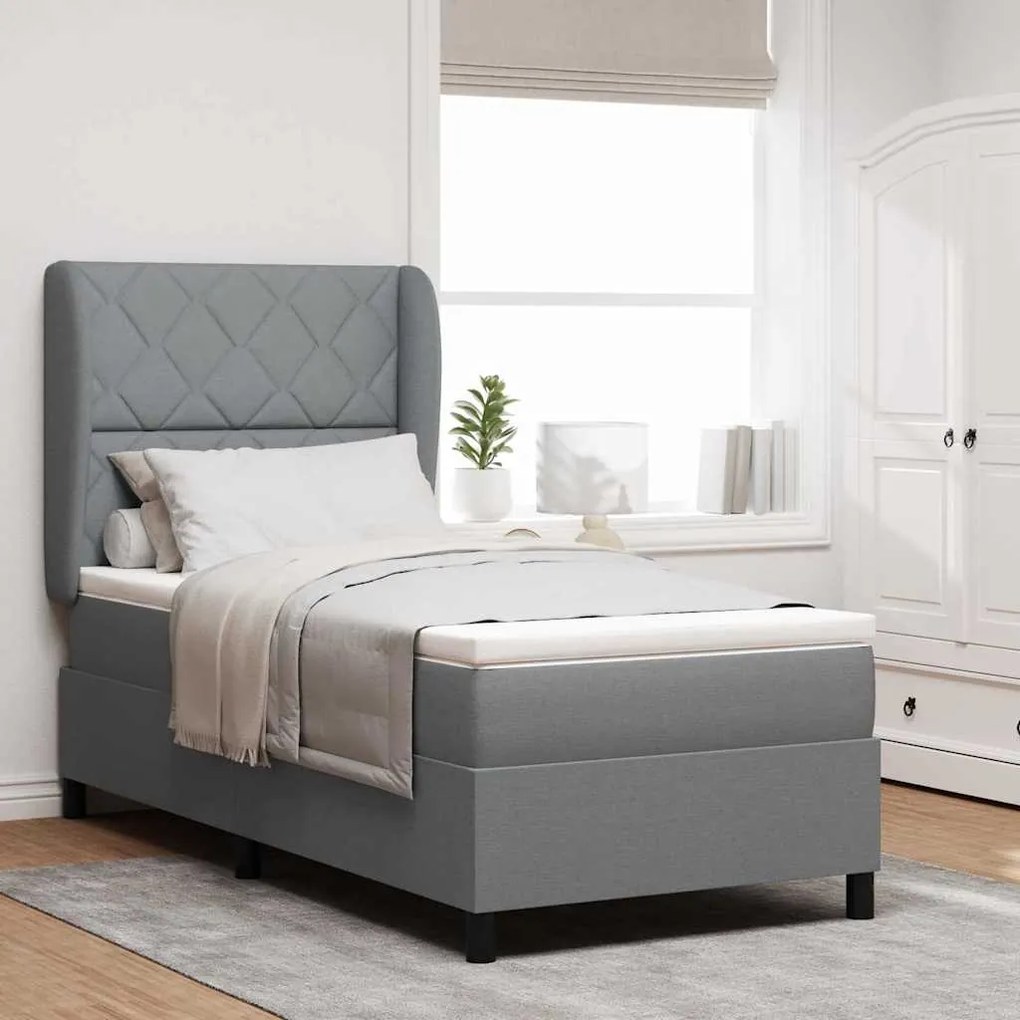 Postel s boxspringem s čelo Světle šedá 100 x 200 cm textil 3340613