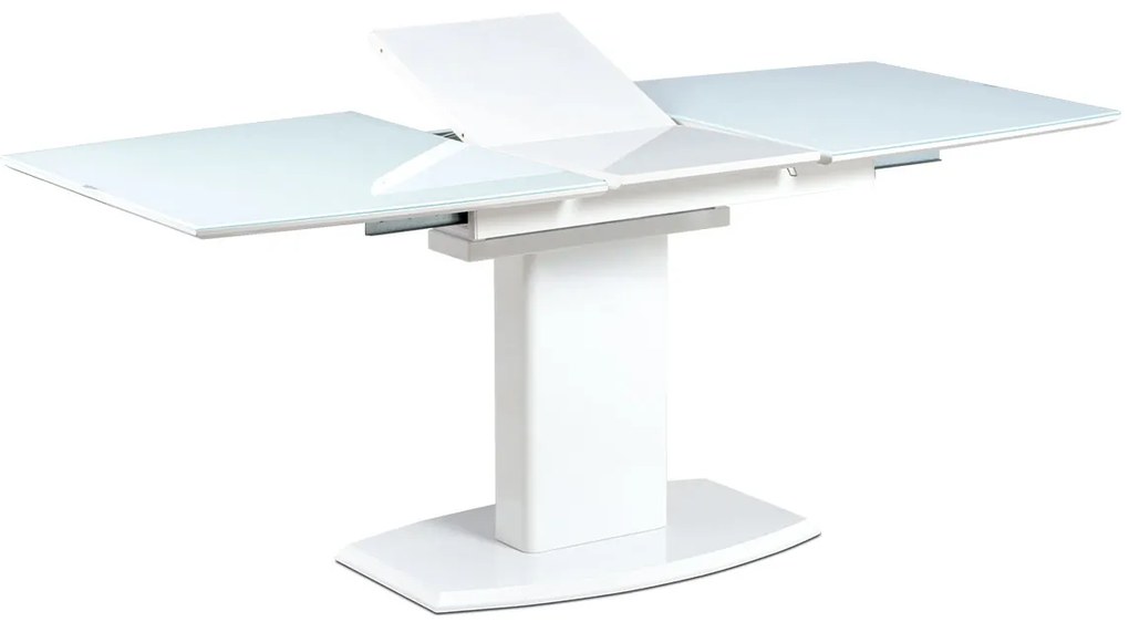 Jídelní stůl AT-4012 WT 140+40x80 cm, vysoký lesk bílý + sklo