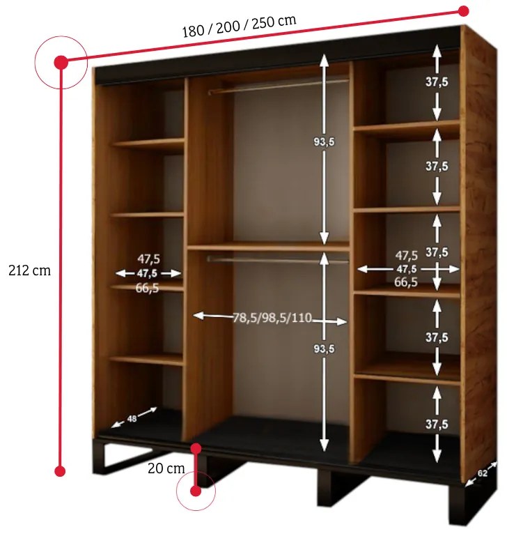 Posuvná skříň LOFT V2 250, 250x212x62, dub kraft zlatý/černá