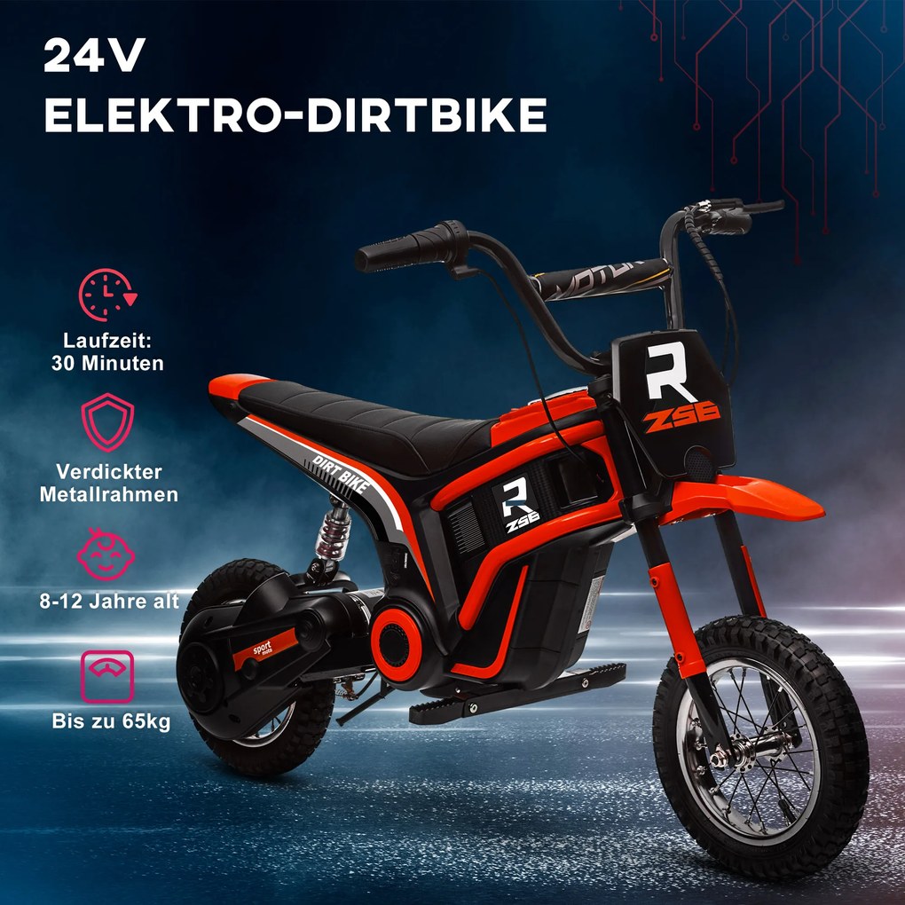 Elektrická motorka pro děti, 24V dětská motorka s klaksonem, světlem, s otočným plynem, 8-16 km/h, 8-12 let, červená