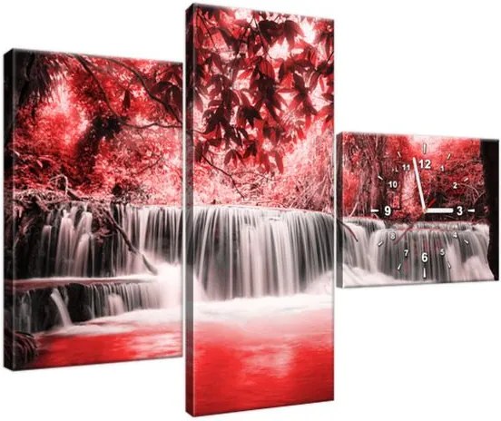 Tištěný obraz s hodinami Vodopád v červené džungli 100x70cm ZP2552A_3AW