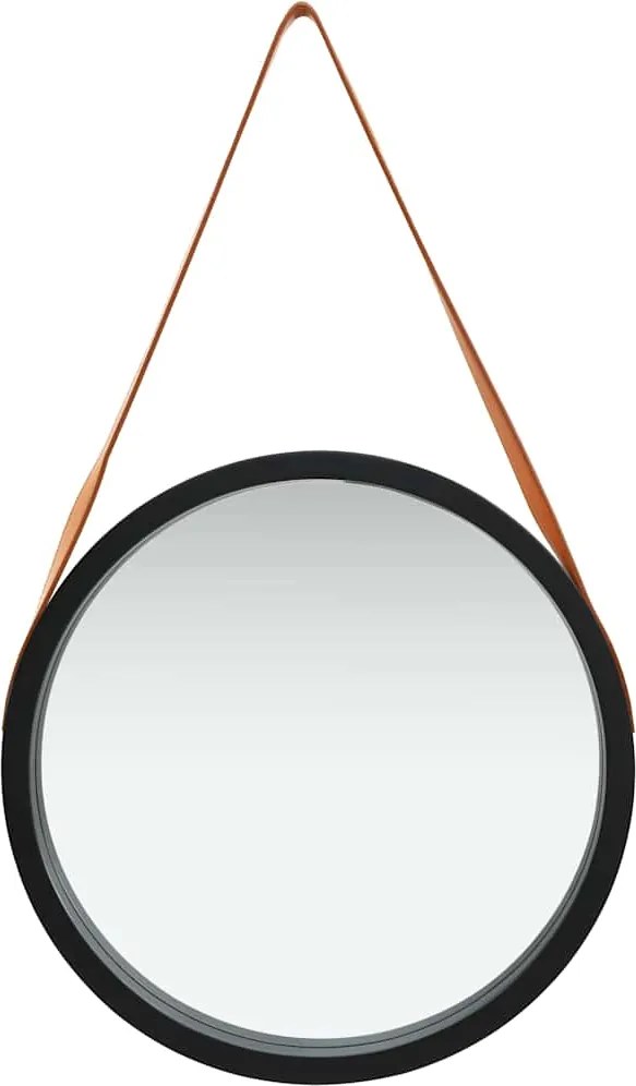 Nástěnné zrcadlo s popruhem 50 cm černé 320367